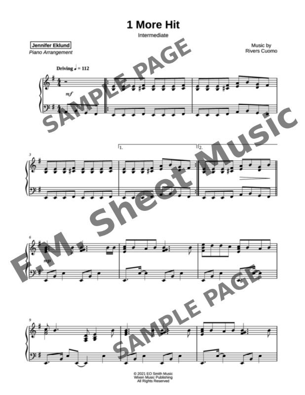 1 More Hit (Intermediate Piano) By Weezer - F.M. Sheet Music - Pop Arrangements by Jennifer Eklund